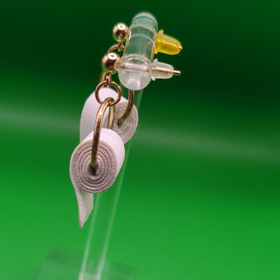 Toilet Paper Roll Dangle Drop Earrings, White Gold Faux Leather Metal ...