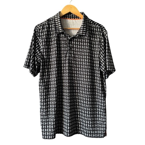 Maelreg Performance Polo Shirt Mens Large Black Geometric Collared Golf ...