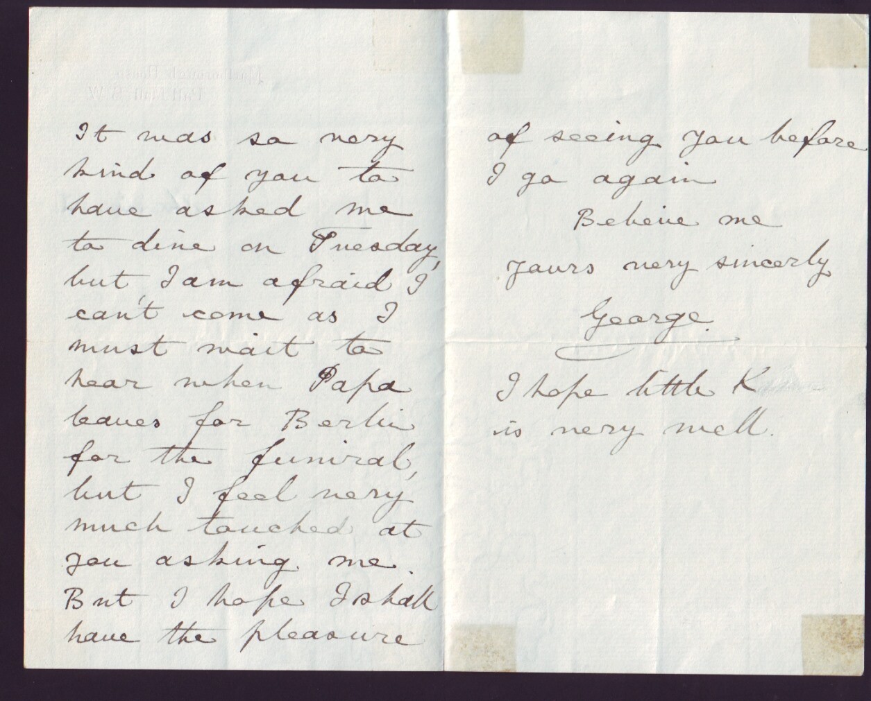 LETTER PRINCE GEORGE DUKE OF YORK LATER KING GEORGE V 1888 KAISER ...