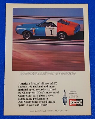 1968 AMC AMX SPEED RECORDS AMERICAN MOTORS / CHAMPION PLUGS ORIGINAL ...
