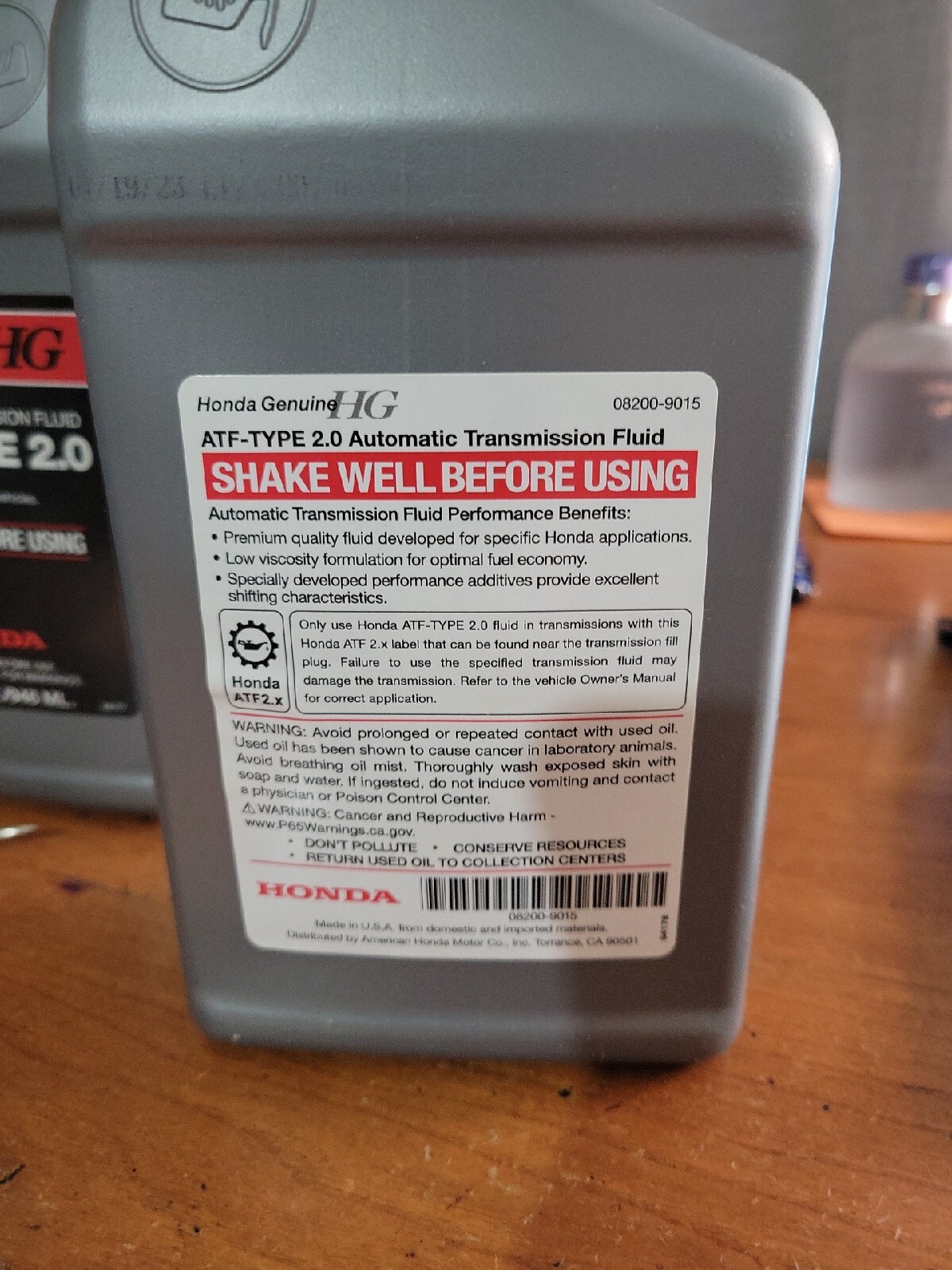 4 QTS Honda Genuine ATF Type 2.0 W/Gasket Automatic Transmission Fluid ...