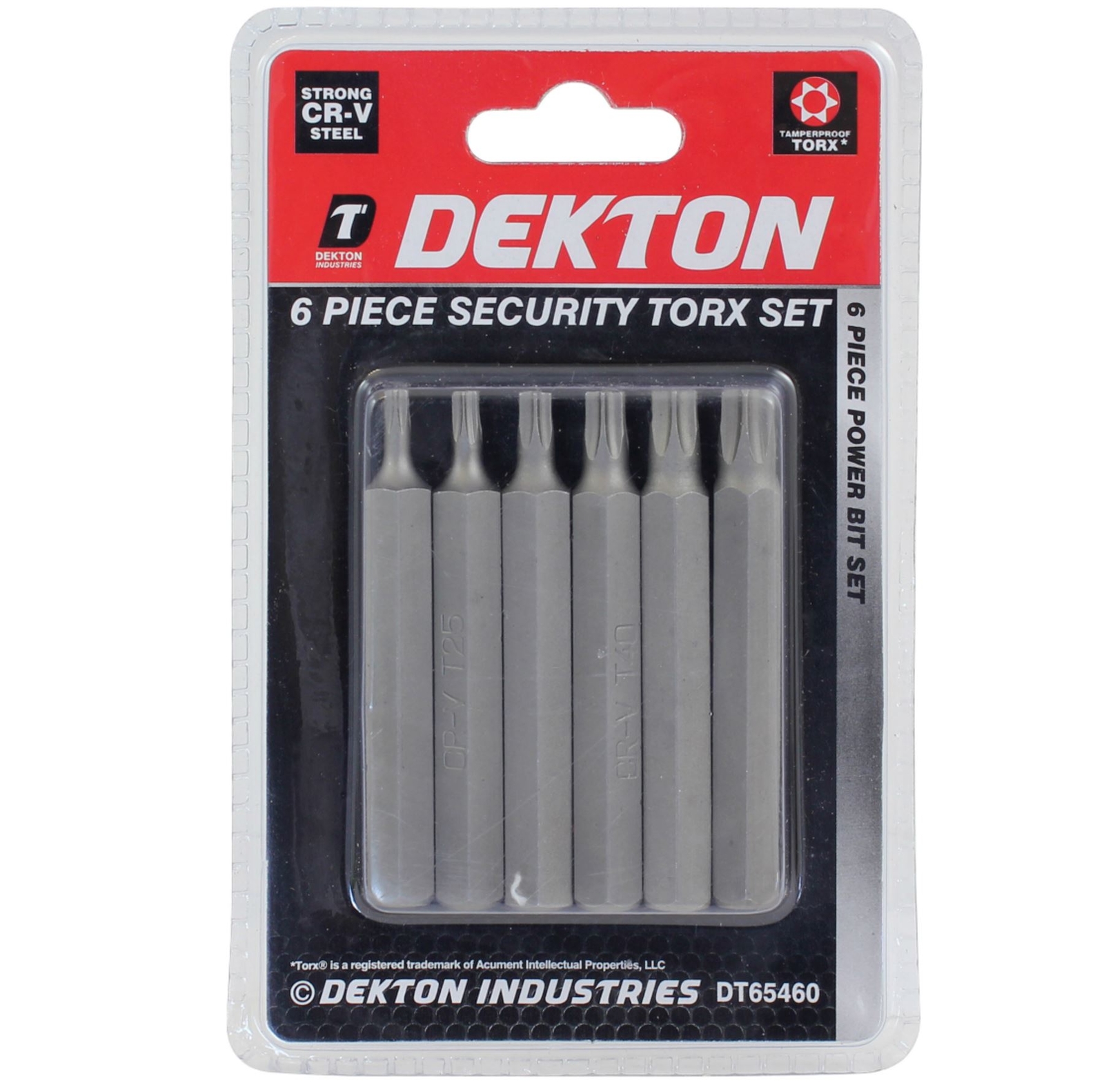 Dekton 6 pc Security Male Torx Set 75mm Tamper Proof T20 T25 T30 T40 ...