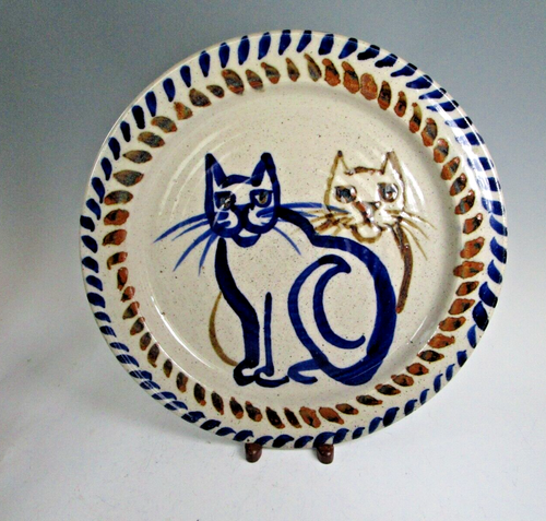 Ann Gleason Harrodsburg Pottery Cat Blue Brown Plate Centerpiece Large ...