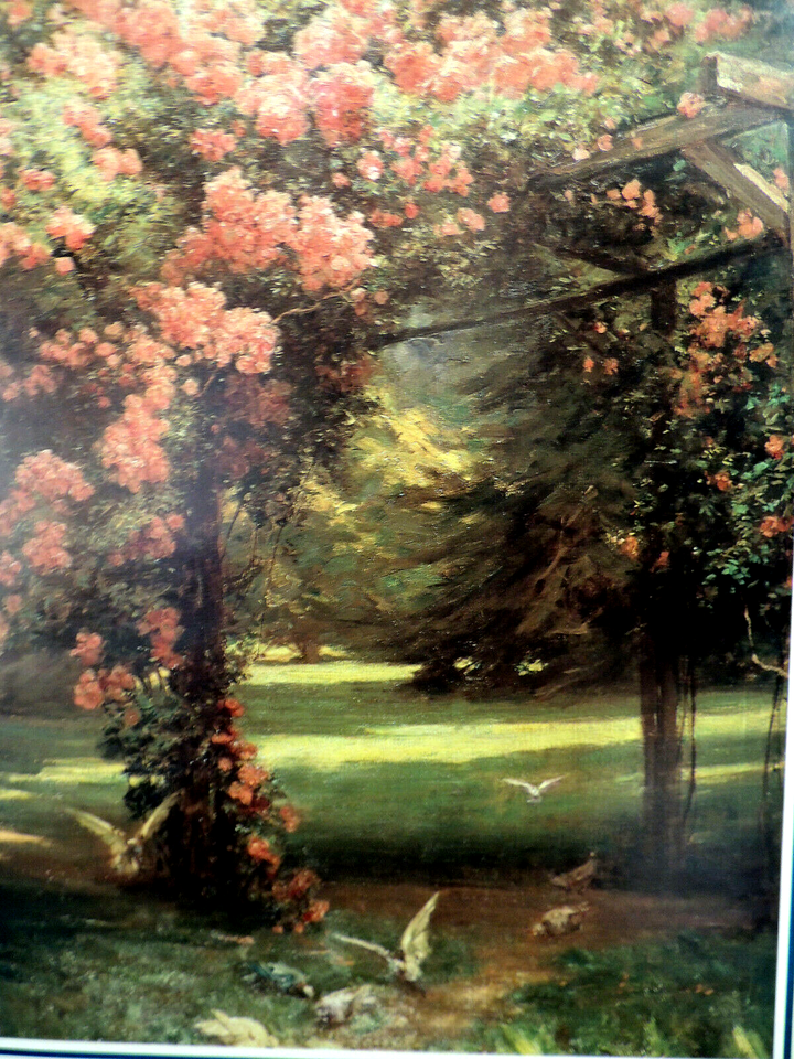 PINK ROSES PICTURE ROSE ARBOR GARDEN DOVES STILL LIFE FLORAL MATTED ...