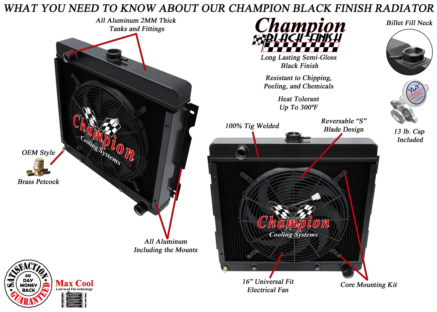 DR 3 Row Black Finish Radiator,16" Fan-1970-1972 Plymouth Duster Small ...