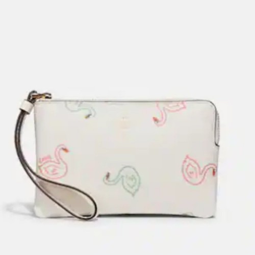 Coach Corner Zip Swan Print Wristlet - 2463 | eBay UK