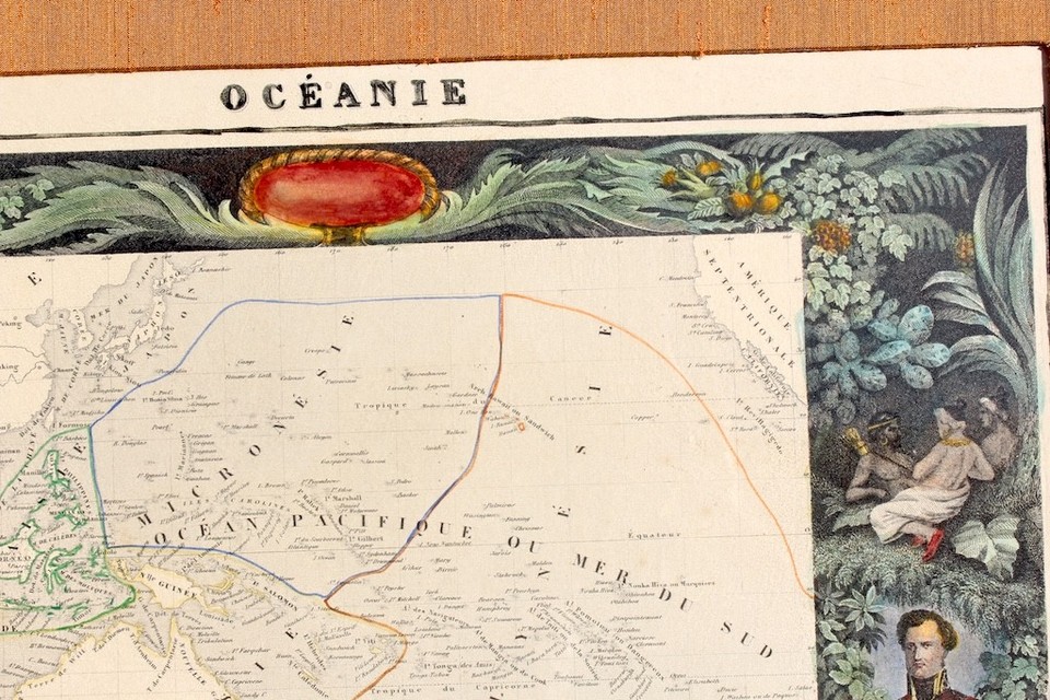 1845 Paris Antique Decorative Map OCEANIA/AUSTRALIA/Polynesia/Flora ...