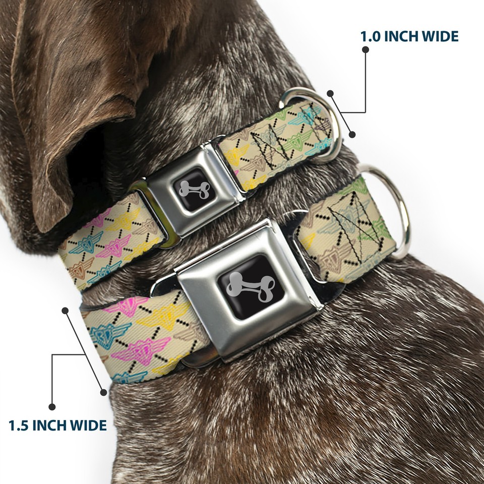 Dog Collar Bone BD Monogram Tan/Multi Neon Medium 11-16.5" | eBay