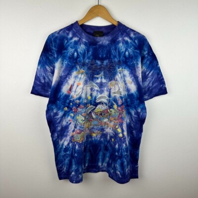 Vintage 90s Reef Wonderland Ocean Fish Dolphin Blue Tie Dye Shirt Size ...