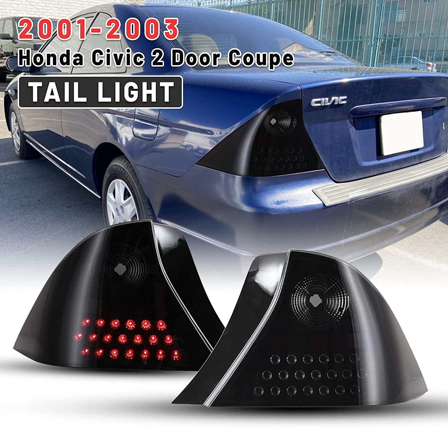 Tail Lights LED Smoke For 2001-03 Honda Civic 2 Door Coupe Brake Rear ...