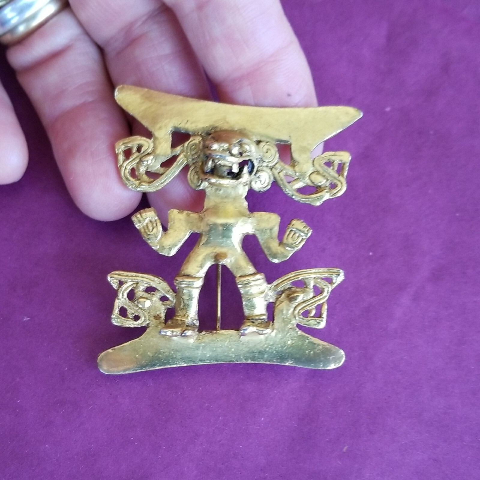 Vintage Alva Museum Replica Gilded Mayan Figural Brooch gold tone Aztec ...