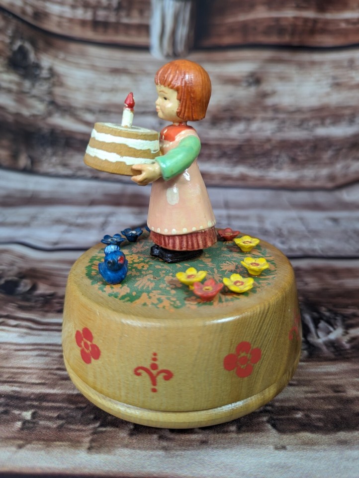 Vintage Anri Italian Happy Birthday Painted Wooden Musical Box Girl ...