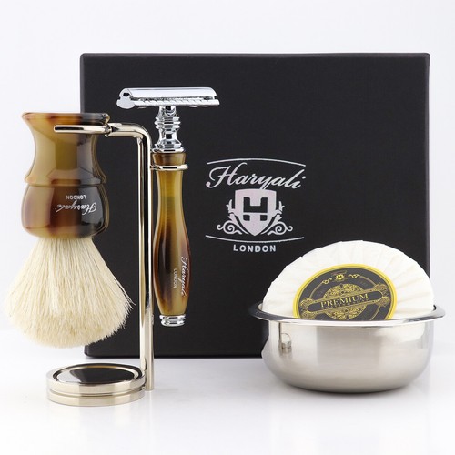 Safety Razor with White badger Shaving Brush Complete Kit Set For Men ...