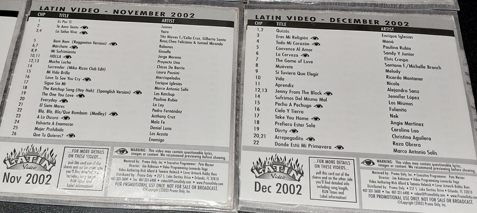 2002 Promo Only DVD LATIN Video Music Videos 2002 Jan-Dec (12 Discs) | eBay