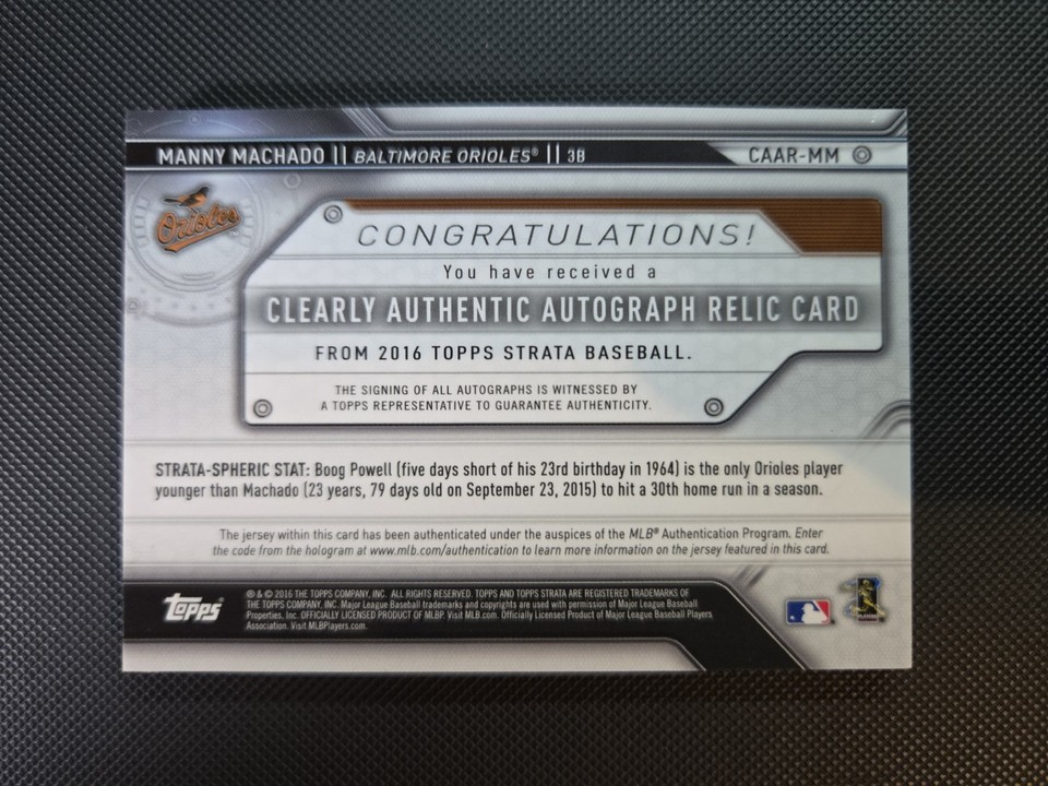 2016 Topps Strata Clearly Authentic Gold /25 MANNY MACHADO Patch ...