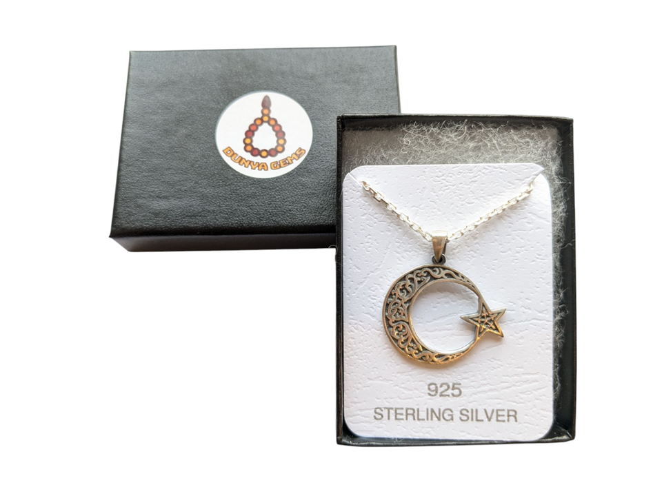 Turkish Crescent & Star Necklace 925 Sterling Silver Turk Ayyildiz 49cm ...