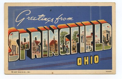 Greetings From Springfield Ohio - Linen Large Letter Postcard | eBay