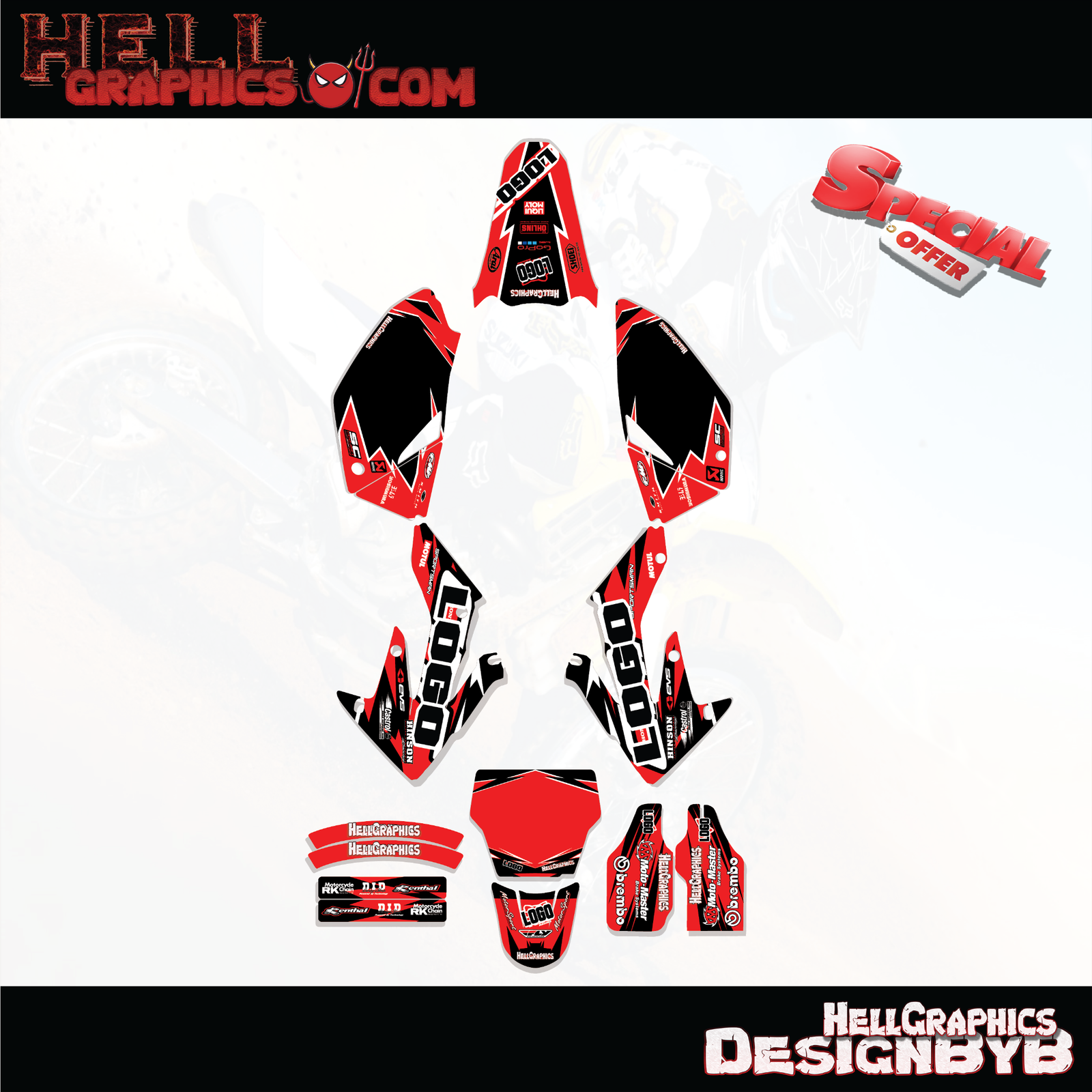 Red & Black Shift Graphics Kit fit 04-05 Honda Crf250R CRF 250 250R ...