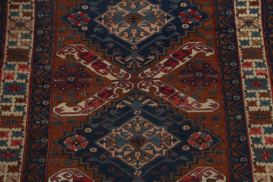 Antique Vegetable Dye Geometric Kazak Russian Oriental Runner Rug 5x11 ...