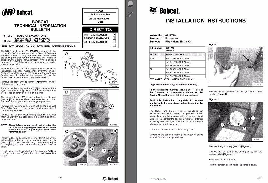 BOBCAT 320 - 320L Excavator ( X320-X320L ) Service ,Operator's & Parts ...