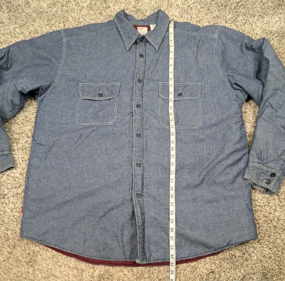 Levi’s Shacket Mens XL Blue Nylon Lined Quilted Shirt Jacket Button Up ...