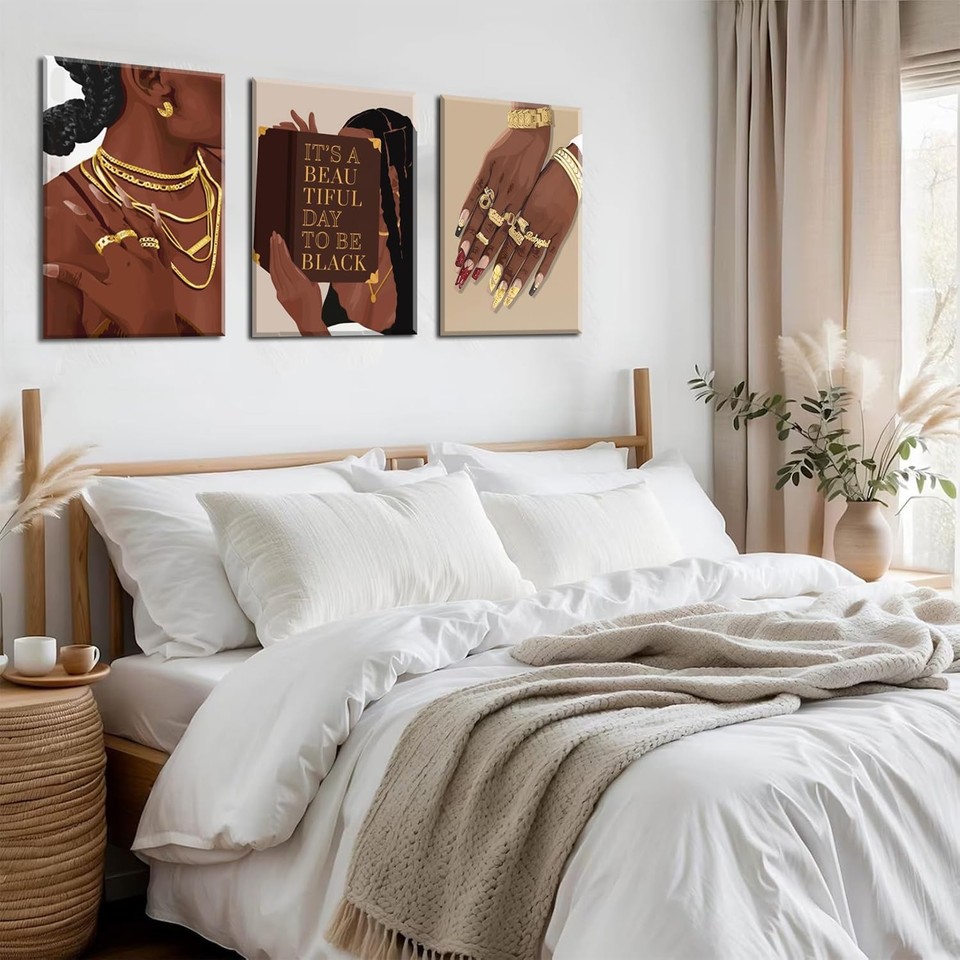 Marllifenney 3 Pcs Black Woman Wall Art Framed Black Girl Posters Abstract Afric | eBay