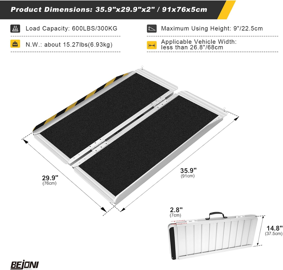 Portable Wheelchair Ramp 3FT, Extra-Wide 30" W Aluminum Handicap Ramp ...