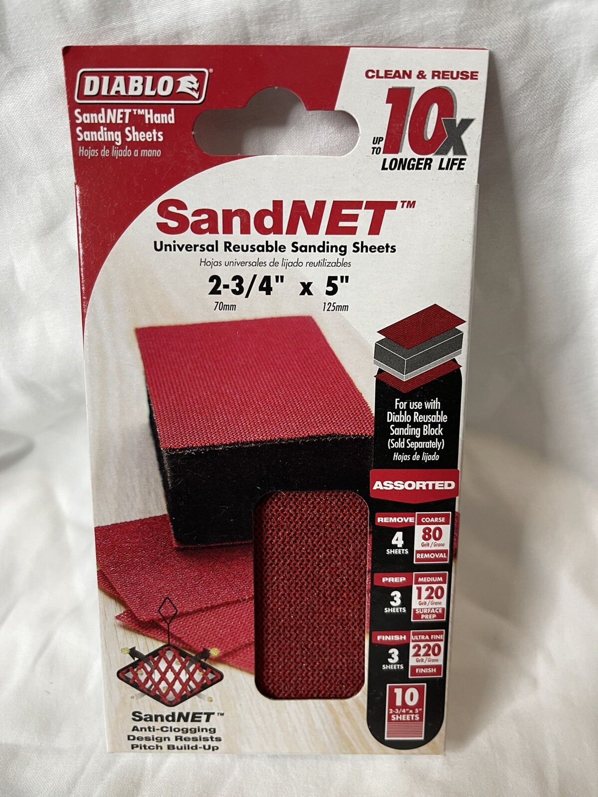 Diablo Reusable Sanding Sheets • Assorted 80/120/220 Grit • 10 Pack • 2 ...