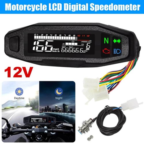 Motorbike Motorcycle LCD Digital Speedometer Odometer KM/H RPM Gauge ...