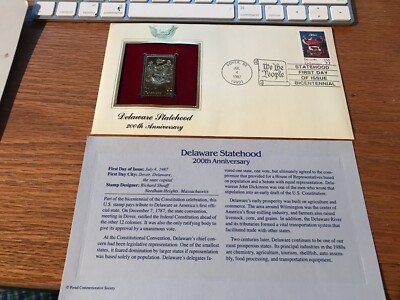 1987 Delaware Statehood 200th Anniversary stamp 22k gold replica First ...