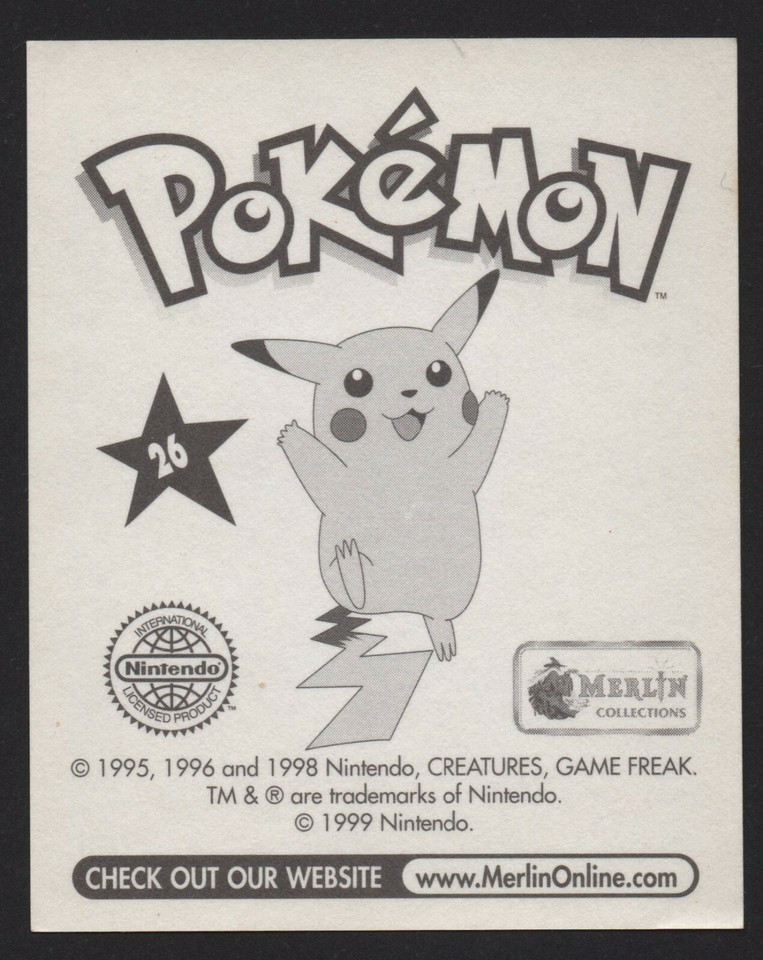 RAICHU STICKER #26 POKEMON SERIE 1 COLLECTION MERLIN 1999 | eBay