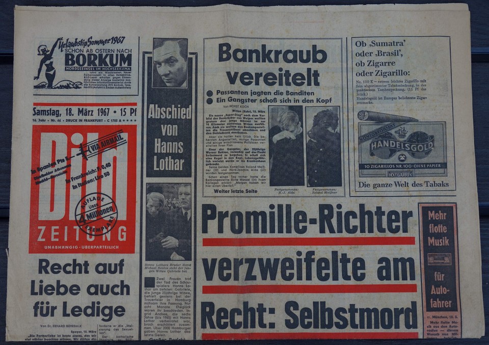 18.03. 1967 BILD Zeitung MÄRZ 67 Bildzeitung Geburtstags Geschenk | eBay
