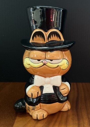 Garfield Cat Ceramic Figurine Tuxedo Groom Cake Top Hat 1981 Enesco ...
