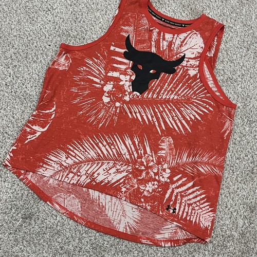 Project Rock Tank Top Small Under Armour Red Black Heatgear Palm Leaf ...