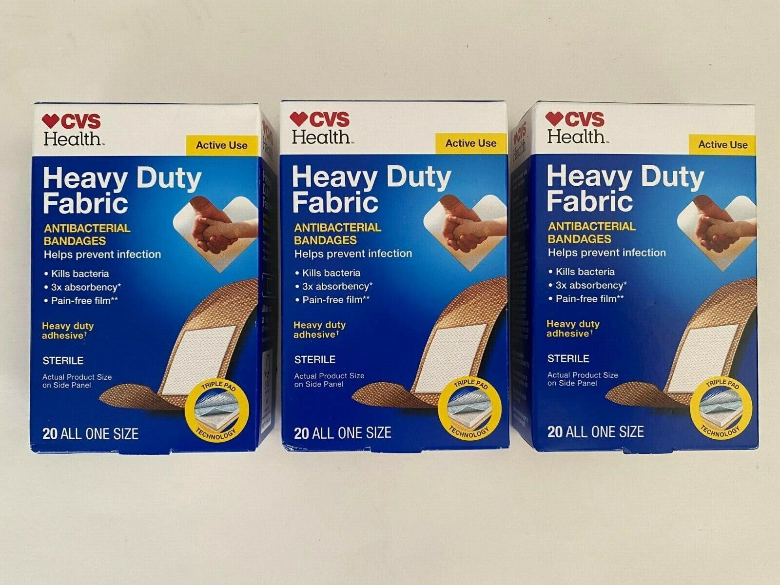 3 Boxes of 20 Each CVS Heavy Duty Fabric Antibacterial Bandages for ...