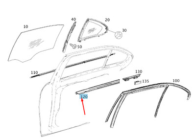NEW MB C W204 REAR RIGHT WINDOW INSIDE FRONT SEALING RAIL A2047354865 ...
