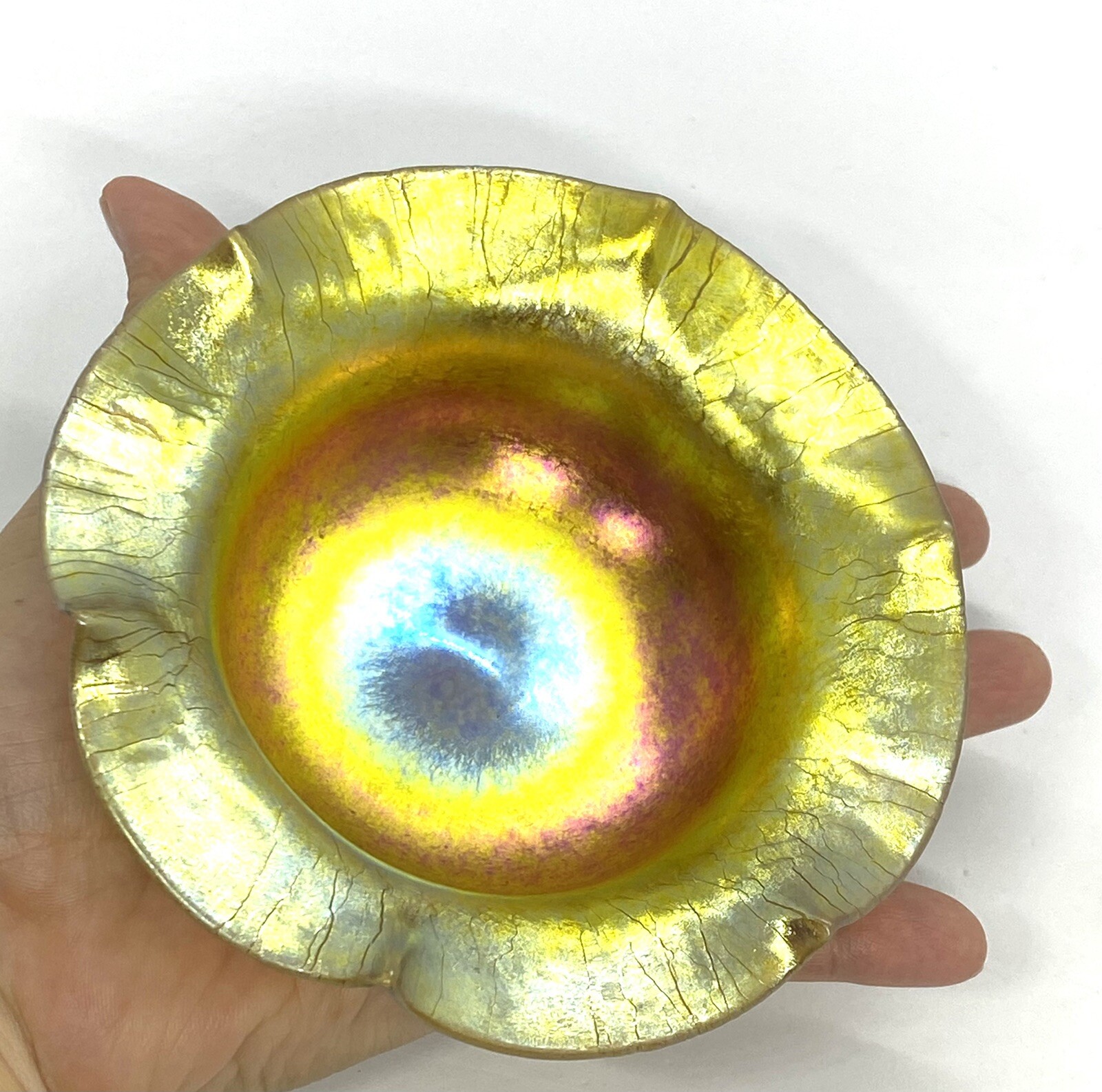 Antique Steuben Aurene #138 Ruffled Rim Flower Iridescent Glass Bon Bon ...