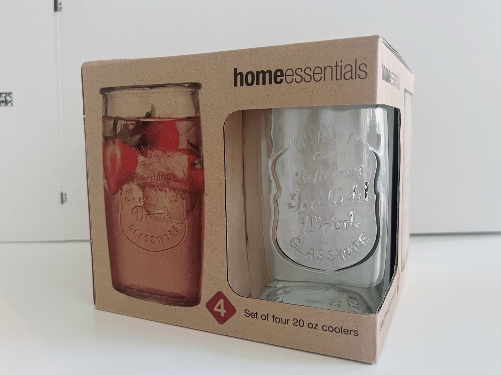 Home Essentials Glassware Drinking Glasses Set Of 4 20 oz Coolers | eBay