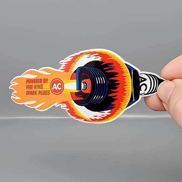 AC FIRE RING SPARK PLUGS DECAL (PAIR), Vintage Style STICKERS, Hot Rod ...