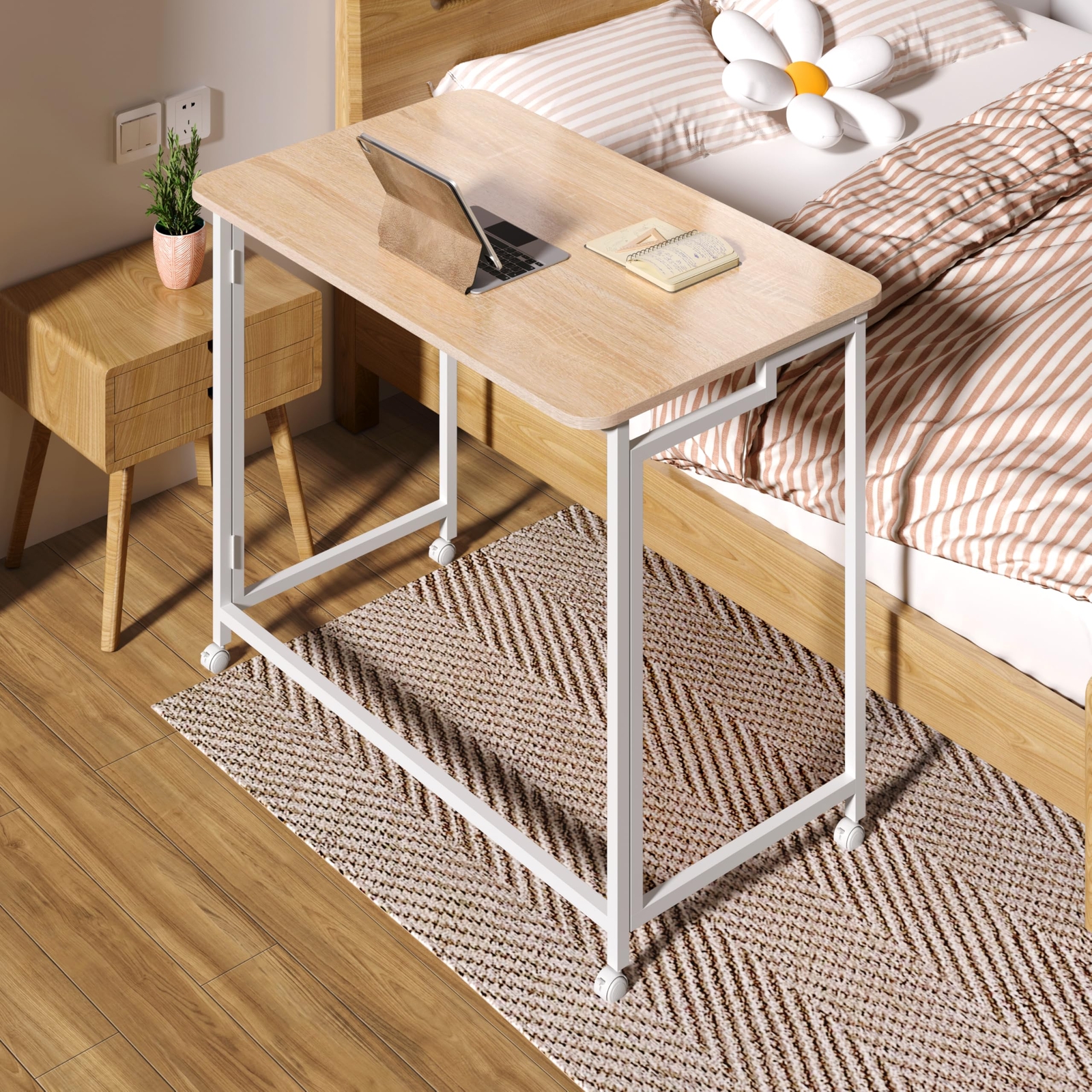 31.5" Mobile Small Rolling Computer Desk Folding Laptop Cart Table With ...