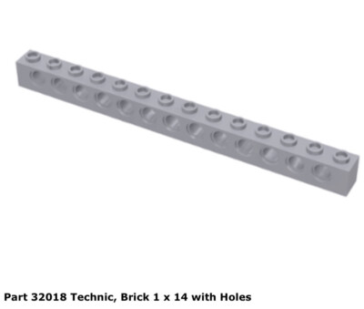 Lego 1x 32018 Light Bluish Gray Technic, Brick 1 x 14 with Holes 4504 ...