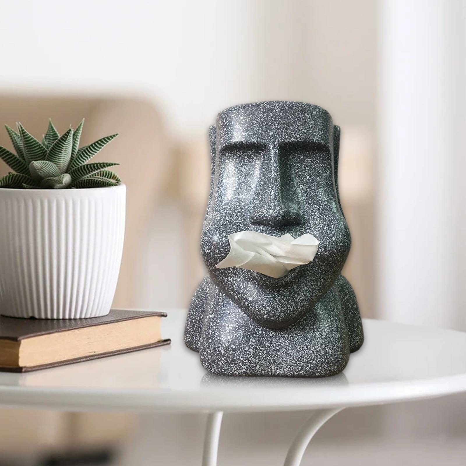 Tissue Box Holder, Moai Sculpture Innovative Figurines for Home Office ...