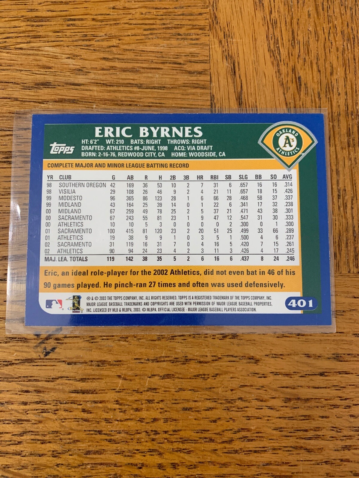 Topps 401 Eric Byrnes Card | eBay Australia