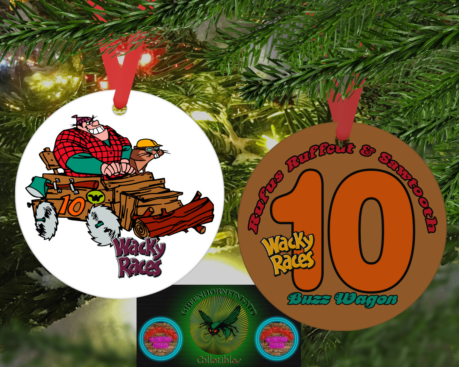 Wacky Races BUZZ WAGON 3.9" Aluminum 2 Sided Christmas Ornament ...