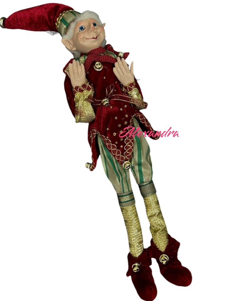 Christmas Posable Elf limbs Are Flexible 19” Red Gold Green Ornament ...