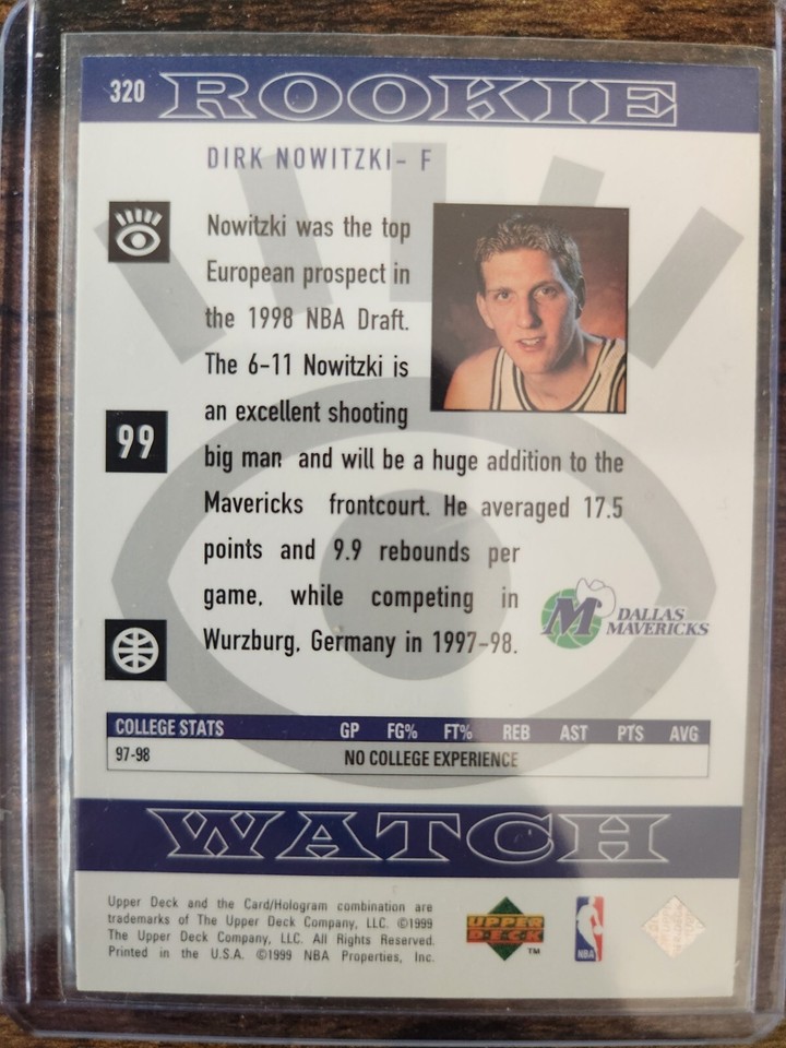 1998-99 Upper Deck Dirk Nowitzki Rookie Watch RC #320 Dallas Mavericks ...