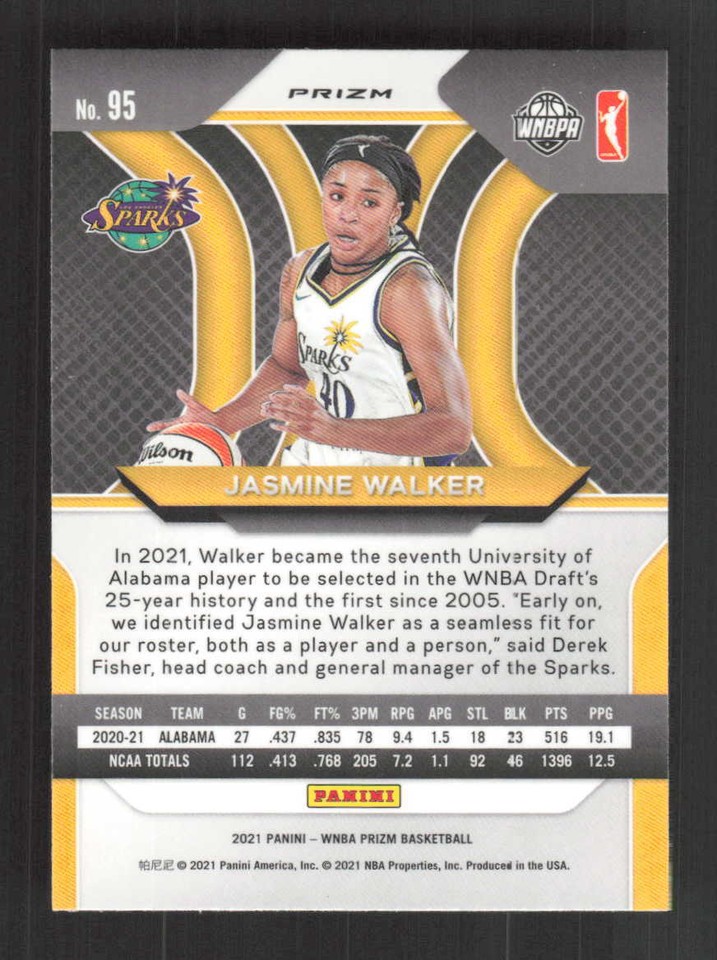 Jasmine Walker RC 2021 Panini Prizm WNBA Prizms Silver Los Angeles ...