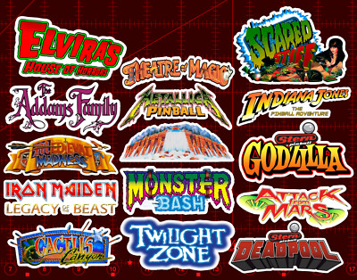 15 Modern Pinball Logo Stickers - White, Clear or Holographic - Elvira ...