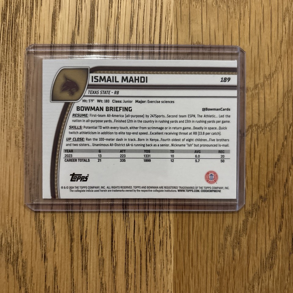 2024 Bowman University Chrome Ismail Mahdi 1st Bowman Refractor Texas ...