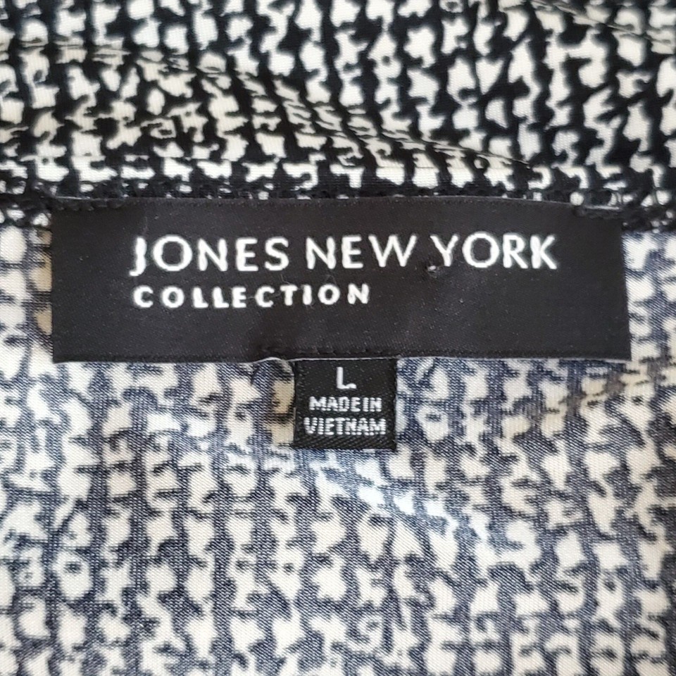 Jones New York Womens Black White Multi Faux Wrap Top Blouse Size Large ...
